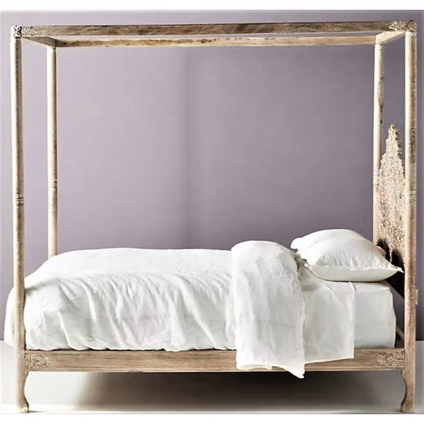 Shahi Mughal Hand Carved Indian Wooden Canopy Platform Bed – Hibashi ...