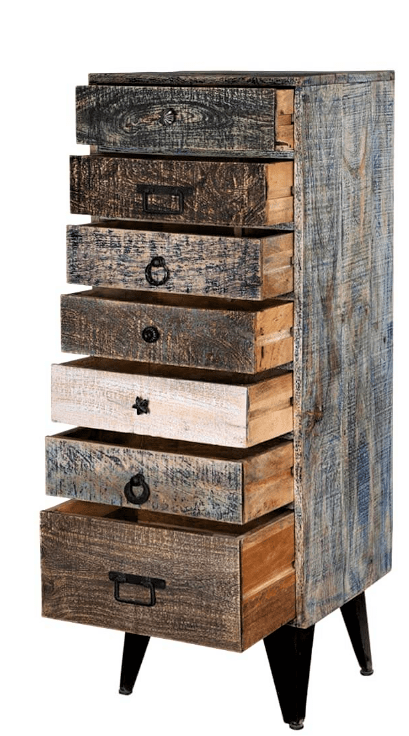 Hand Made Distress Mango Wood 7 Drawer Tall Chest | Hibashi Furniture ...
